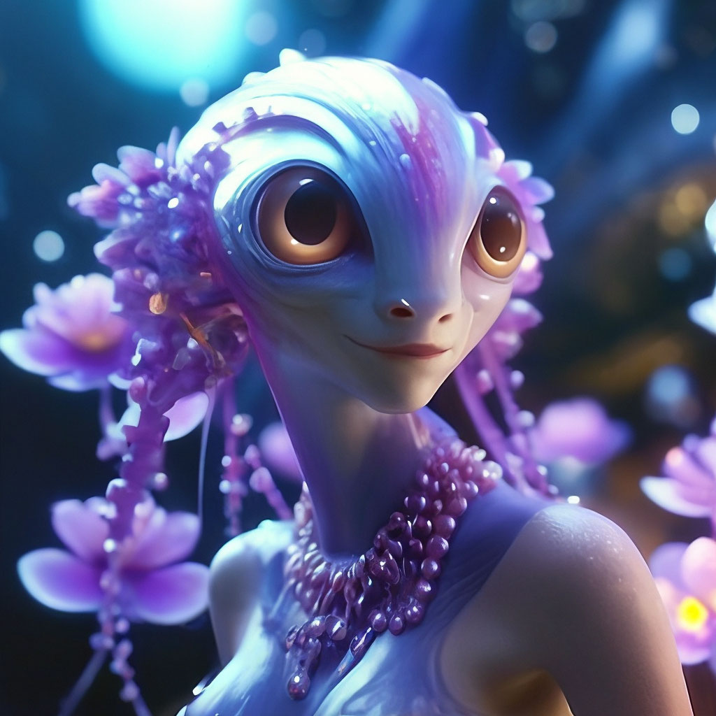 "Beautiful, alien creature, beautiful face. big expressive eyes ...