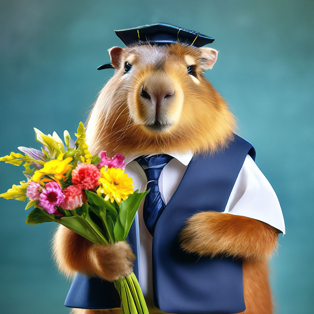 "Detailed furry very fluffy fur capybara in school uniform and with a ...