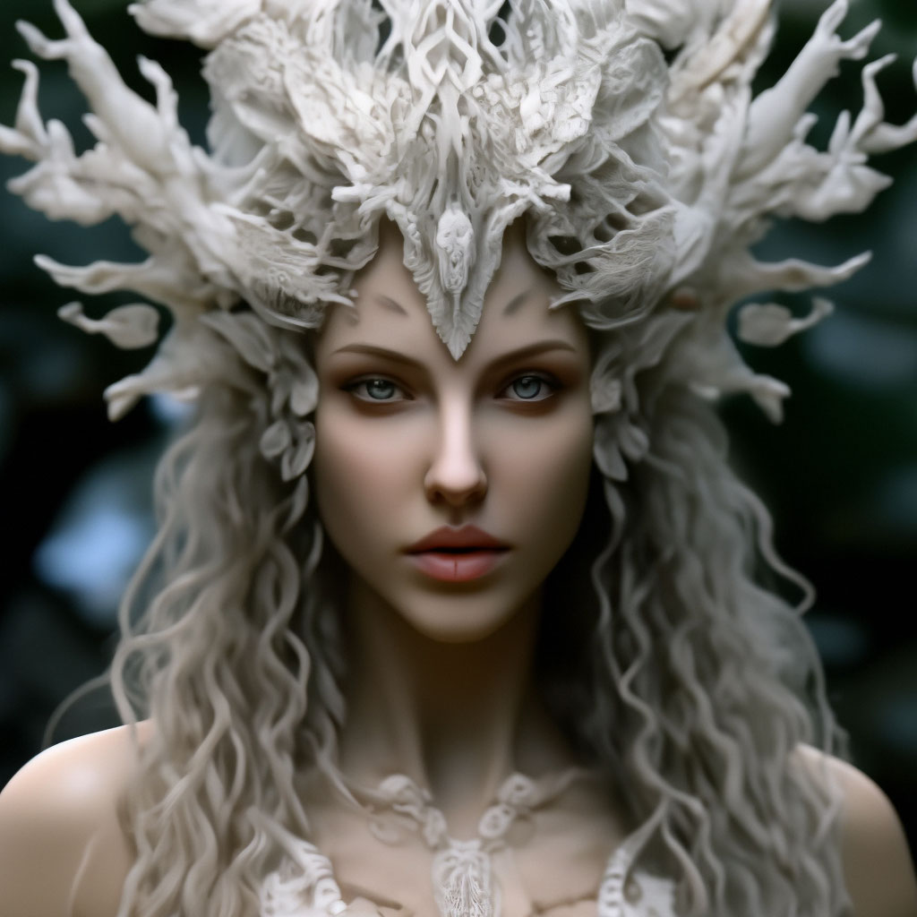 "5D model, texture: white coral, dryad denuded, nudest, full-length ...