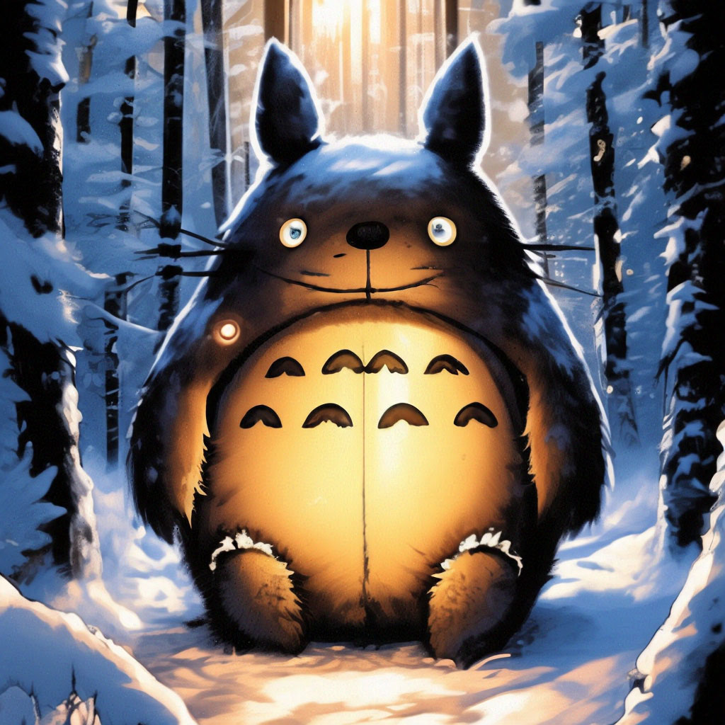"Totoro in the winter forest" — image created in Shedevrum