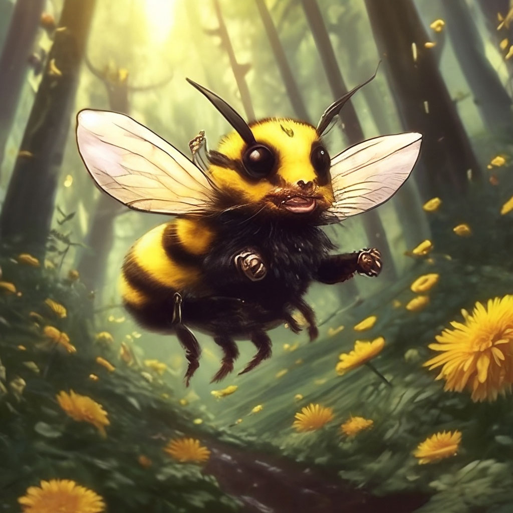 "Bee + hamster death flies through the forest" — image created in Shedevrum