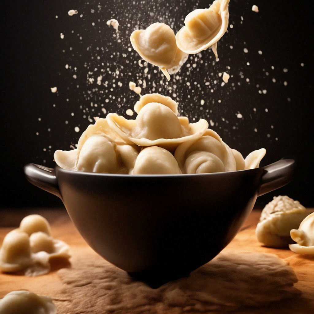 "Cooking dumplings, 3d, 4k, surrealism" — image created in Shedevrum