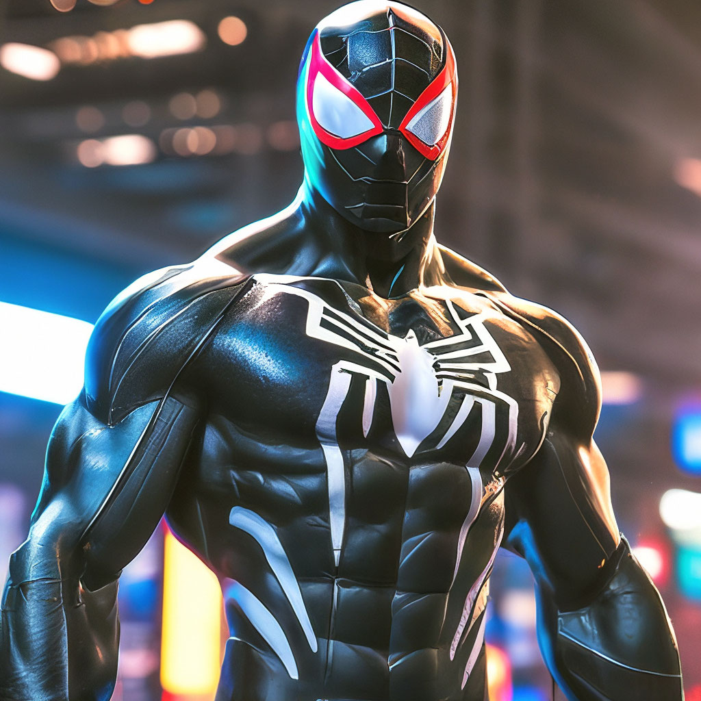 "Miles Maralez spider-man in black bodybuilder, realistic, beautiful ...