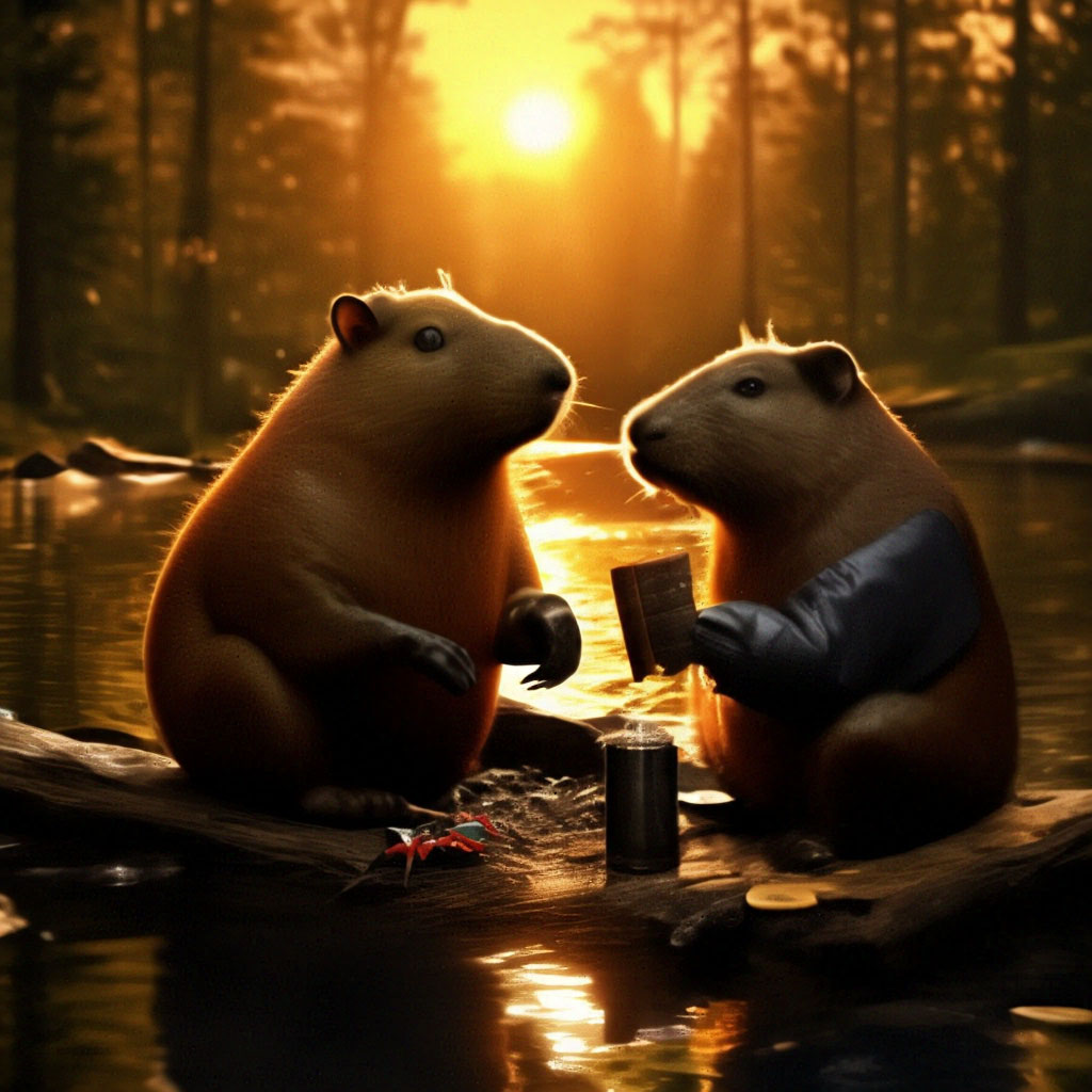 "Capybara and moose playing cards in …" — image created in Shedevrum