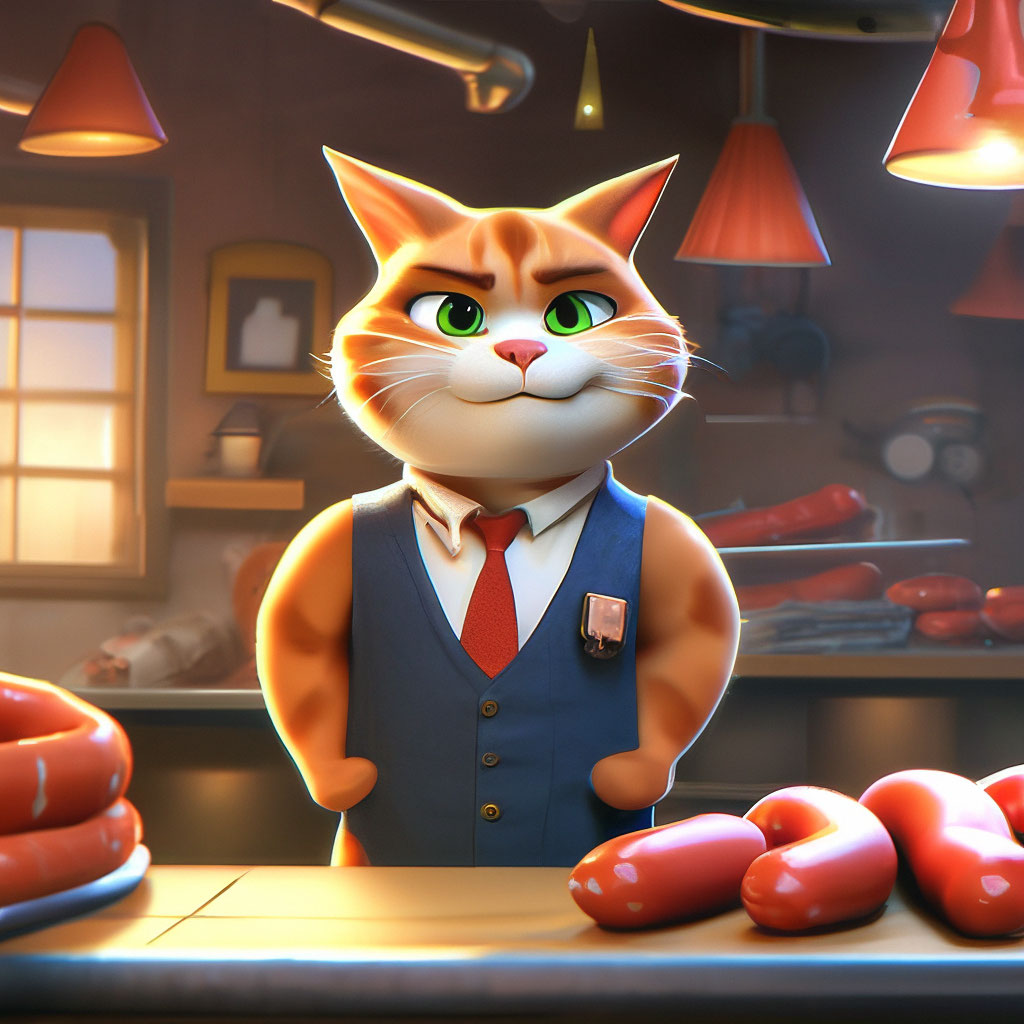 "Cartoon cat director of the sausage …" — image created in Shedevrum