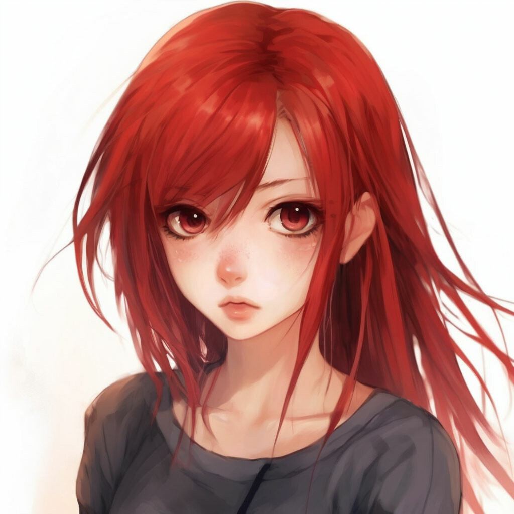 "Red hair, albino anime girl, cute, beautiful face, hissing looks ...