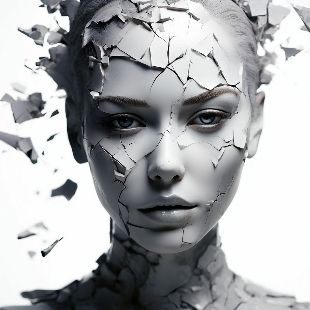 "Beautiful humanoid woman, close-up of broken android, digital art ...