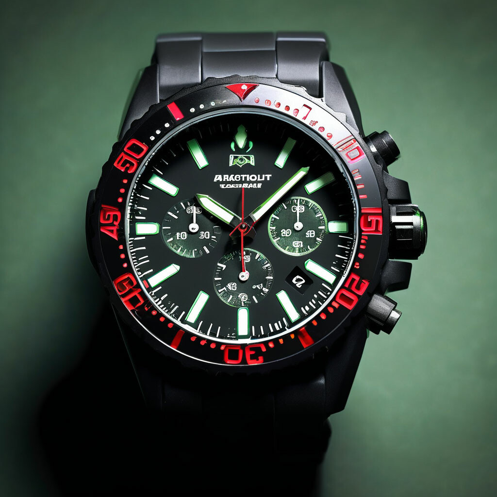"The Asphalt wristwatch. the building is asphalt. the bezel is red and ...