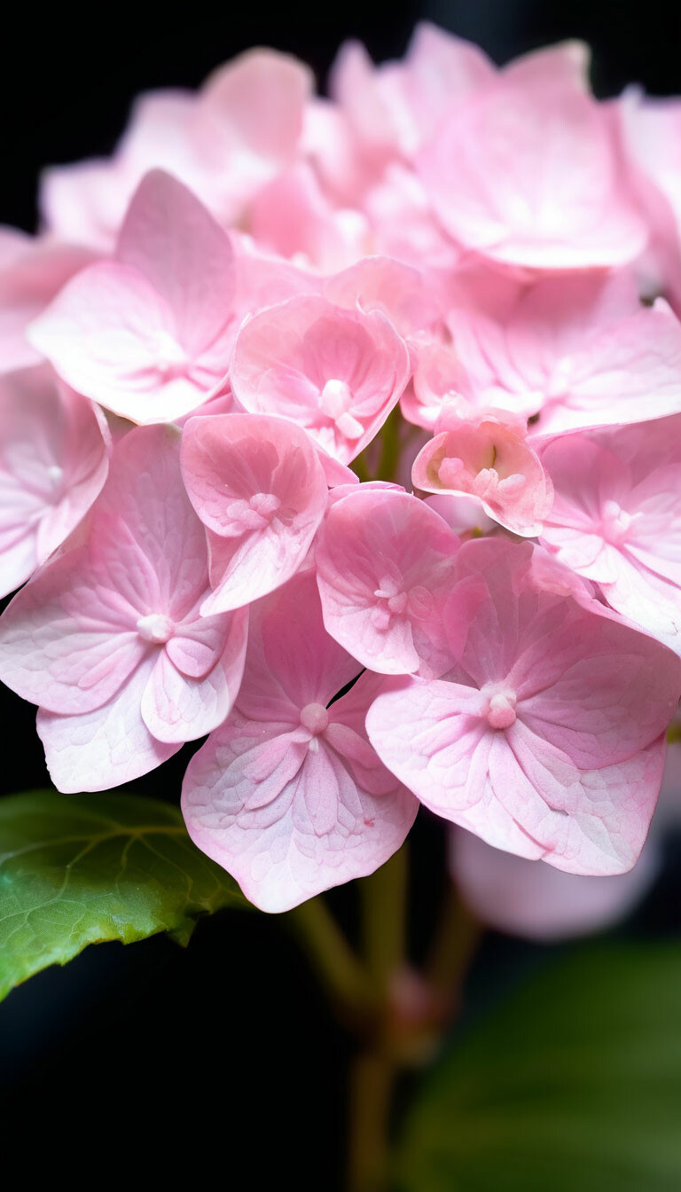 "Pale pink hydrangea macro photography, hyperdetalization dark ...