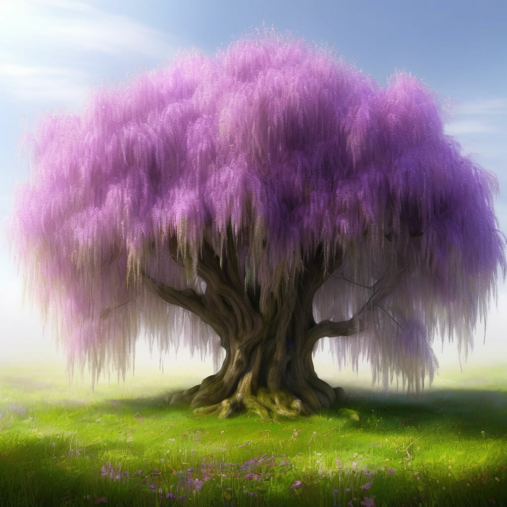 ". Weeping willow, lilac leaves, magic tree on the edge of a fabulous ...