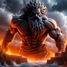 «Huge angry Poseidon, looking down from the sky at the old ruined ...