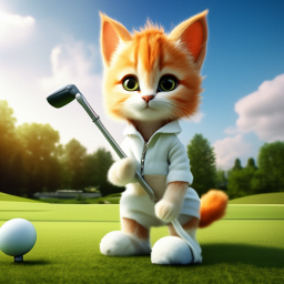 «😻 furry drawing style. Golf course, cute red kitten in shorts, white ...