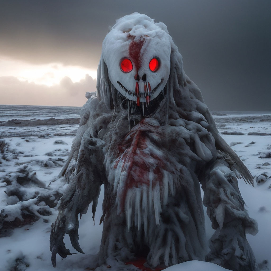 "A creepy, horrible snowman with a disfigured face and red eyes ...