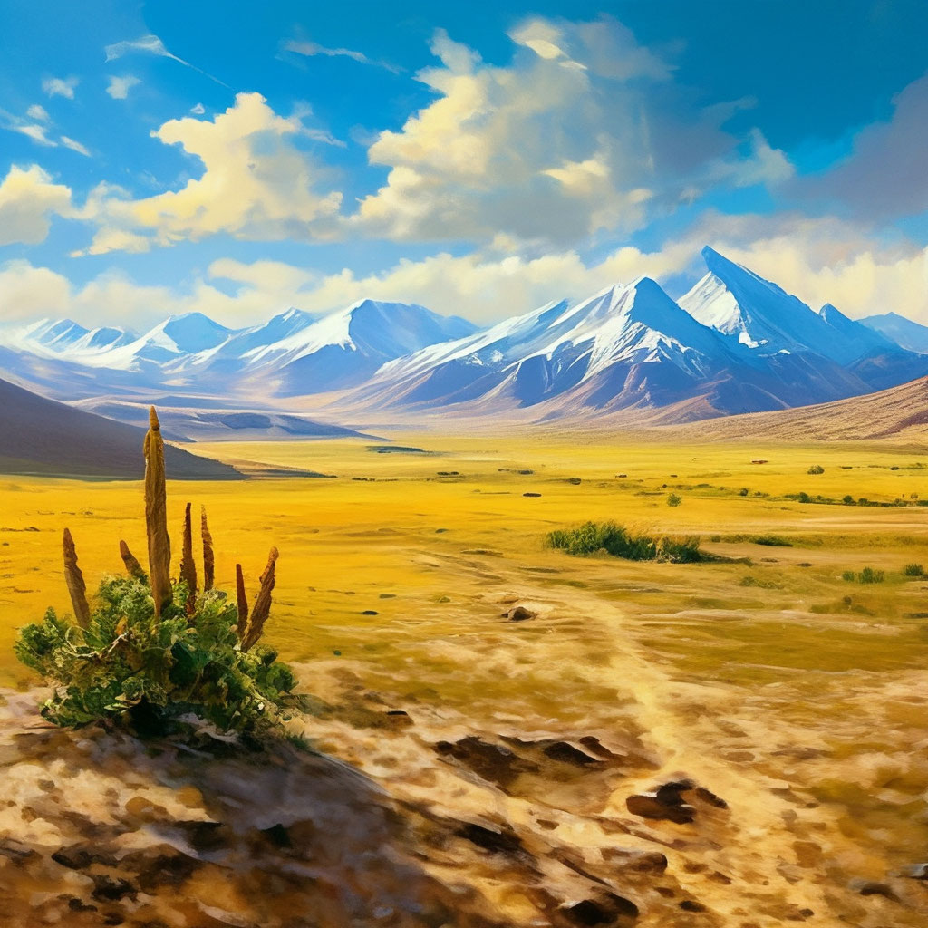 "The steppe of Uzbekistan in summer. the bare steppe, the yellow-brown ...