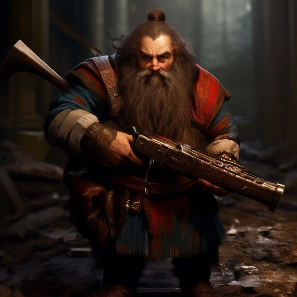 "A dwarf with a musket" — image created in Shedevrum
