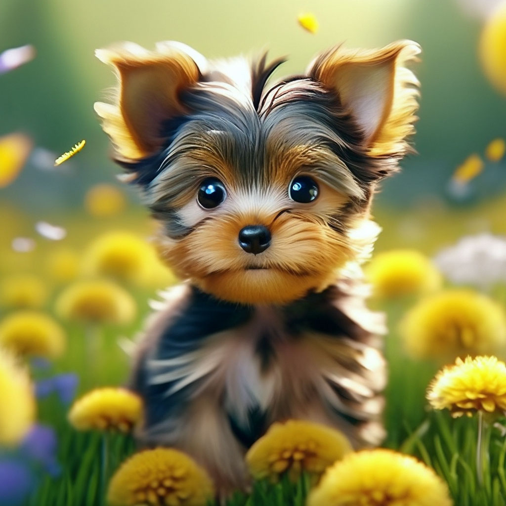 "Cute Kawaii Bug-Eyed Baby, Yorkshire Terrier Puppy Hyperrealistic ...