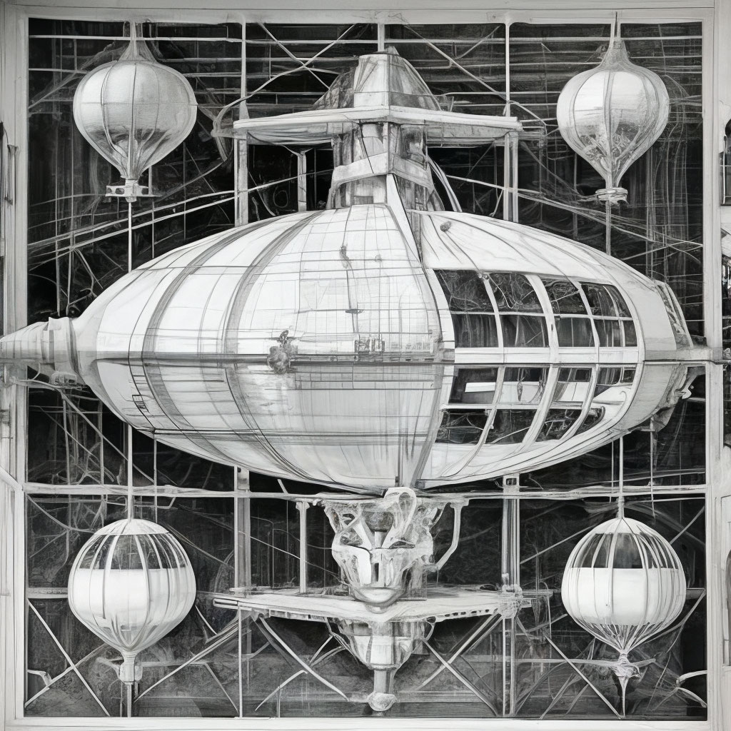 "Vacuum airship, bluprint, drawing, diagram, in 3 projections" — image ...