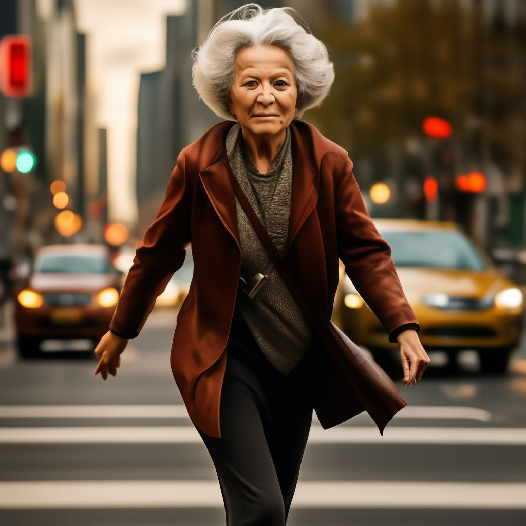 "Hurry up, Grandma, cross the street while the traffic light is green ...