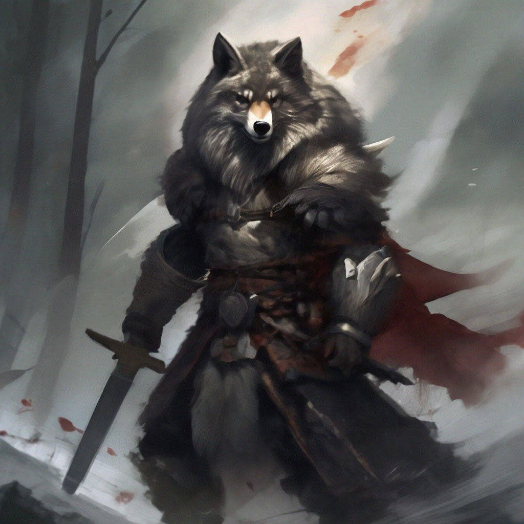 "Furry wolf, warrior inquisitor" — image created in Shedevrum