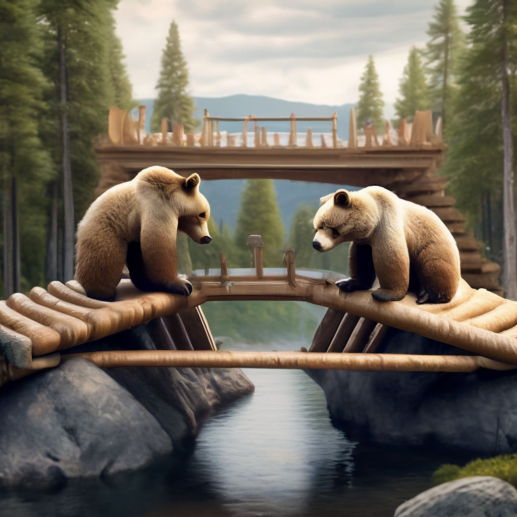 "Bears build a bridge, professional photo, 4k, high resolution, high ...