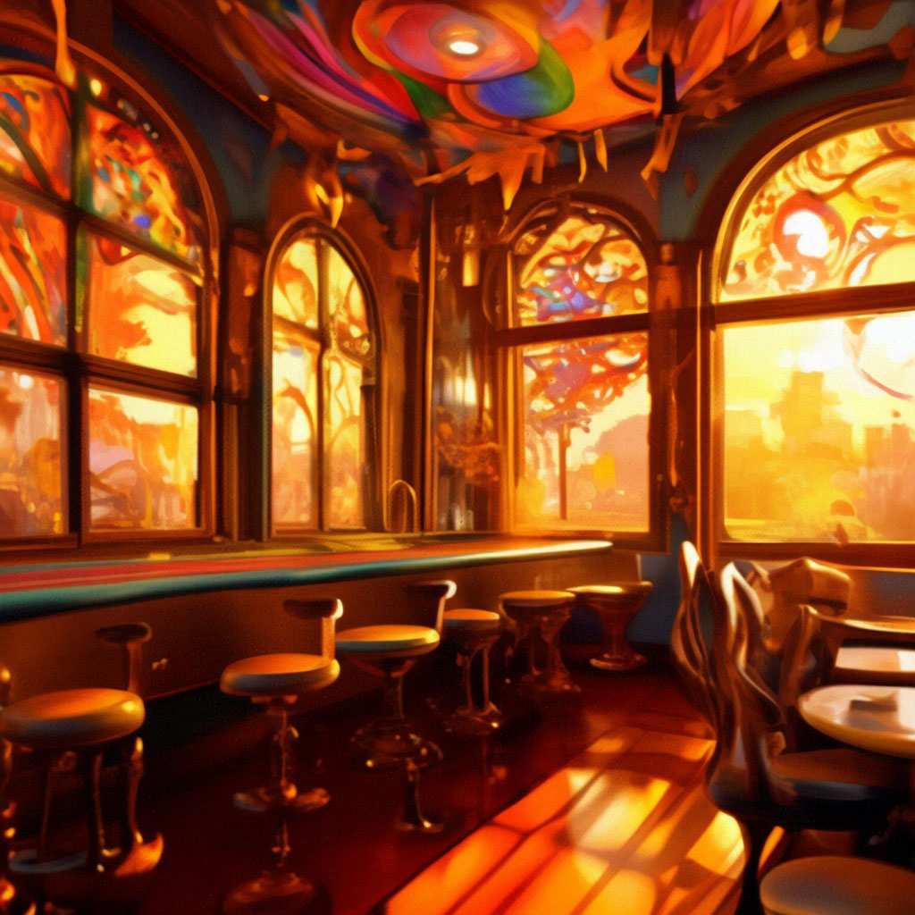 "The style of psychedelic painting coffee in the rainbow cafe vector ...