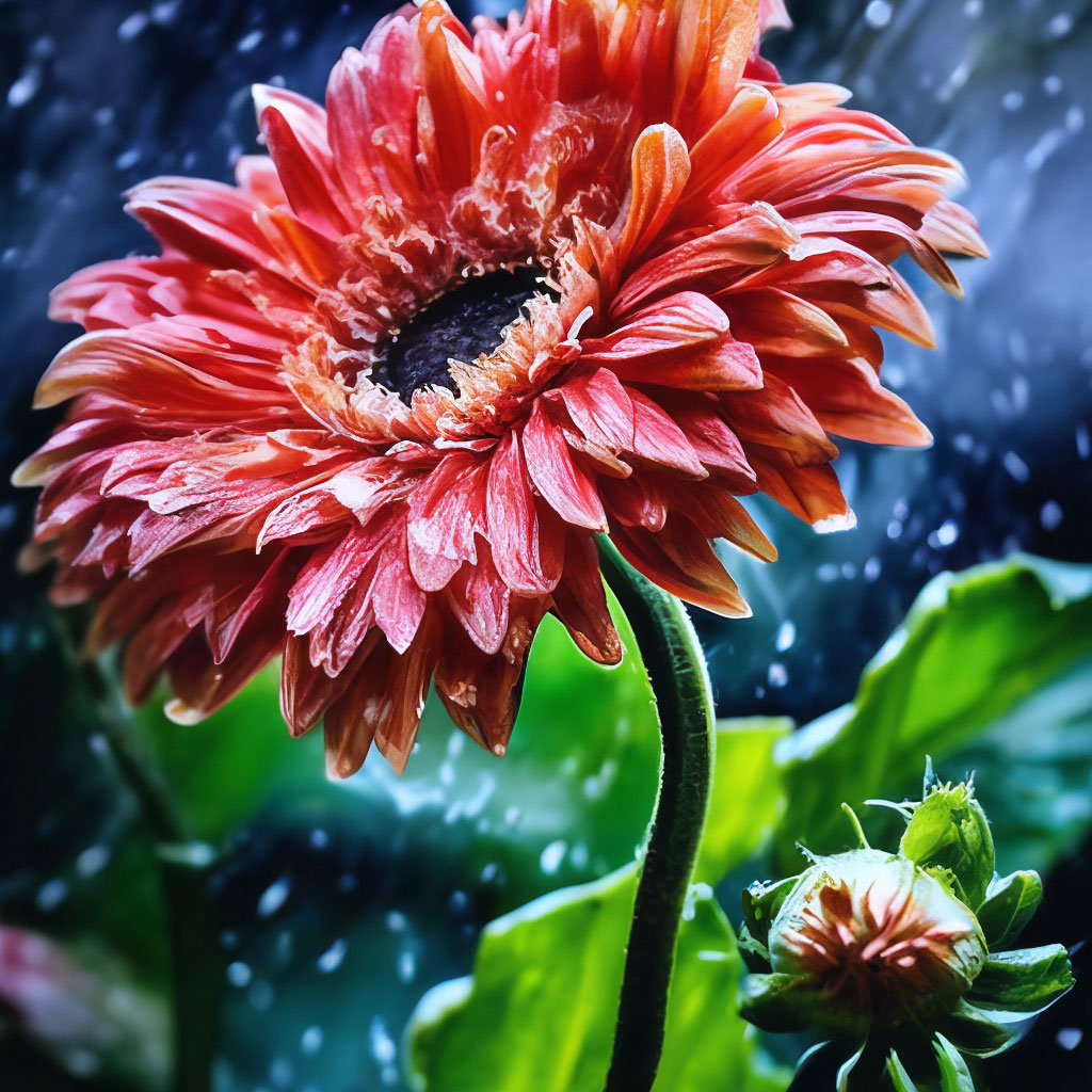 ". Curly gerber, delicate leaves, open flowers, large buds, dark ...