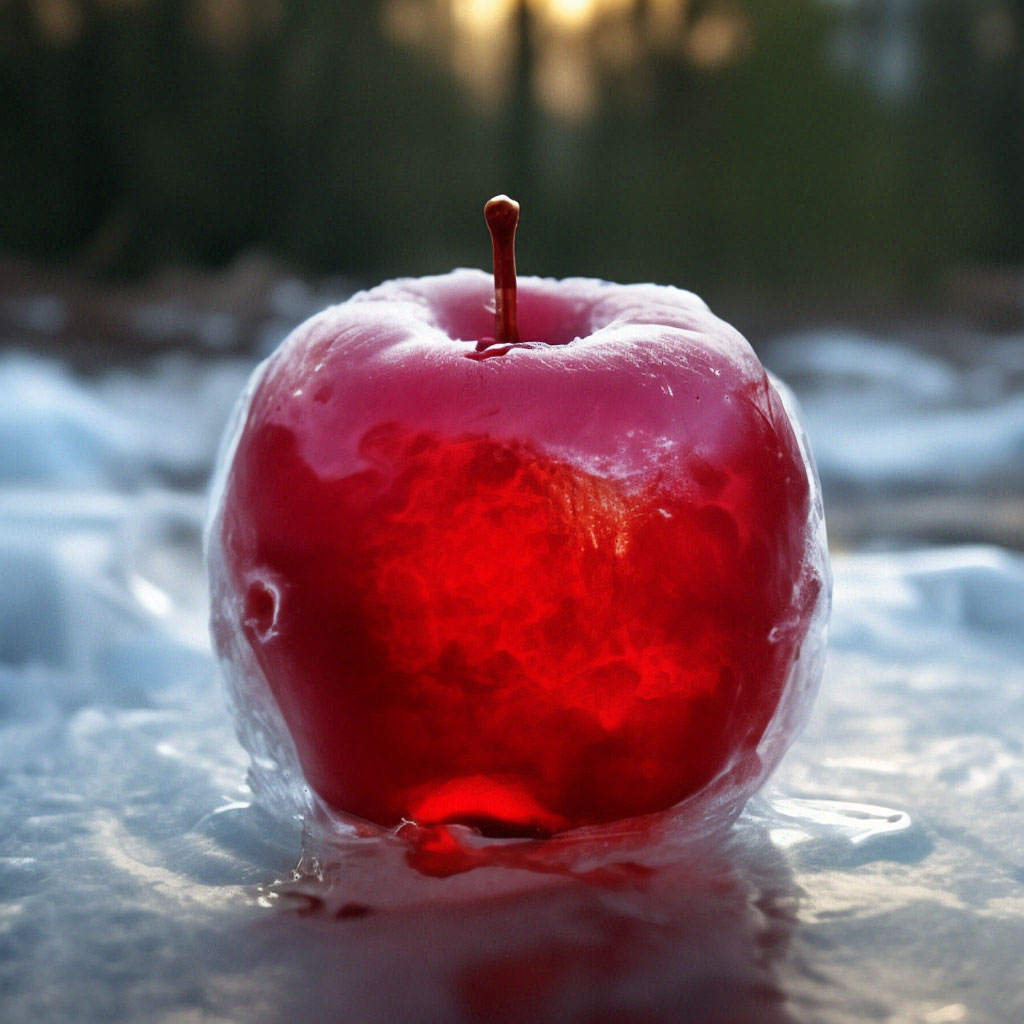 "An apple in ice" — image created in Shedevrum