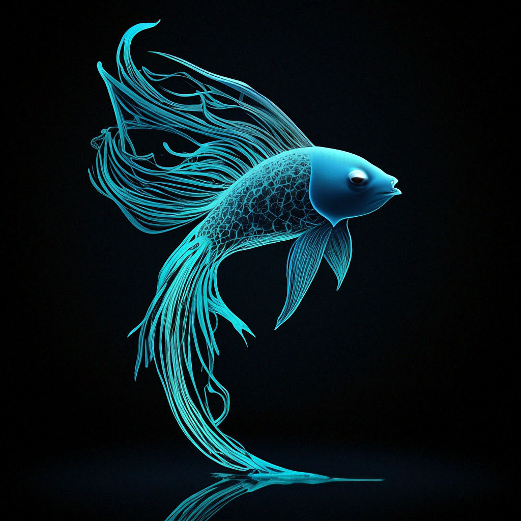 "Elegant silhouette of a fish, long tail of a continuous bright ...