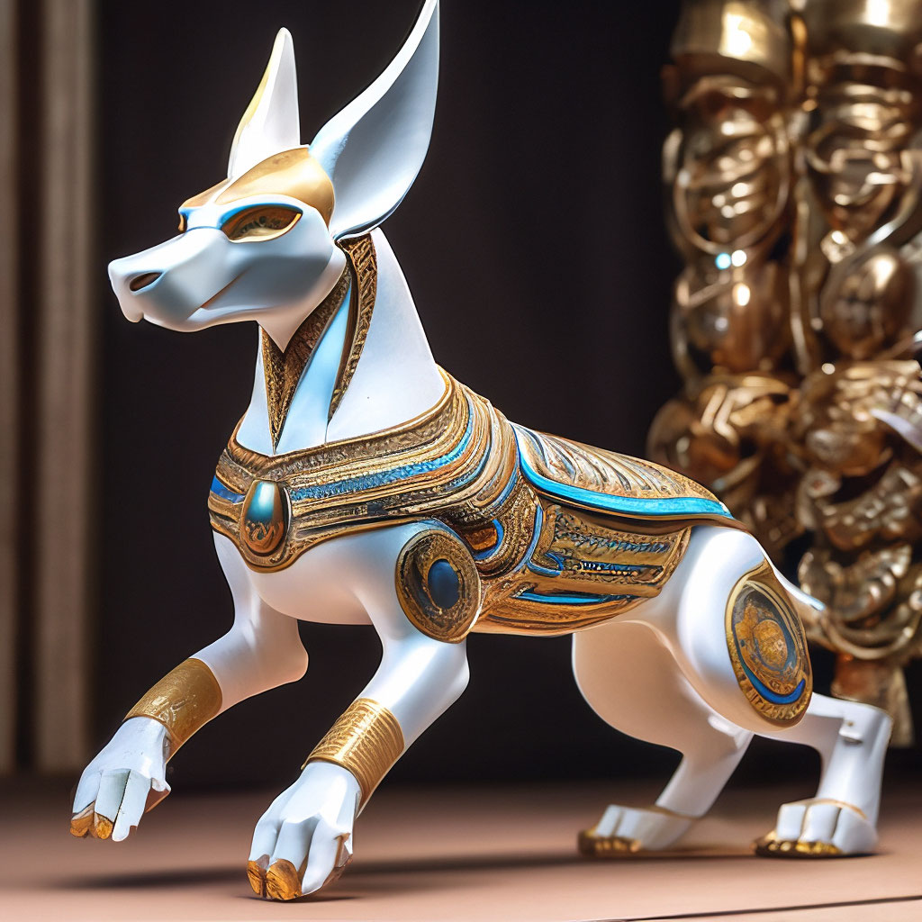 "TensorFlow Egyptian Anubis dog flows down the legs, white material ...