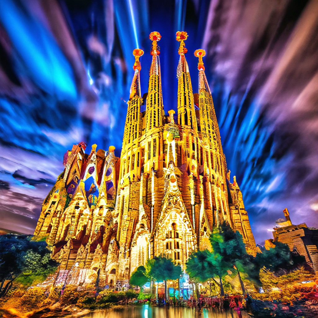 "Barcelona Beautiful night cityscape, Sagrada Familia, Sagrada Familia ...