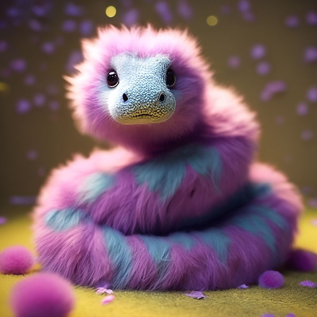 "A very fluffy snake" — image created in Shedevrum