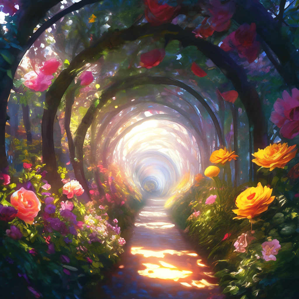 "Semicircular tunnel lined with flowers, botanical art, flowers ...
