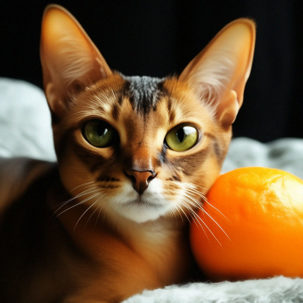 "Abyssinian cat with orange" — image created in Shedevrum