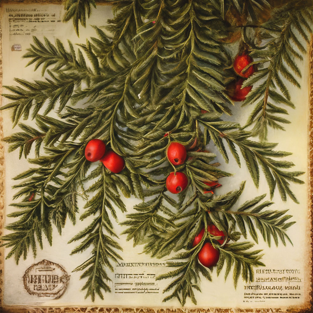 "Botanical atlas: holly yew, engraving, drawn in detail separately ...