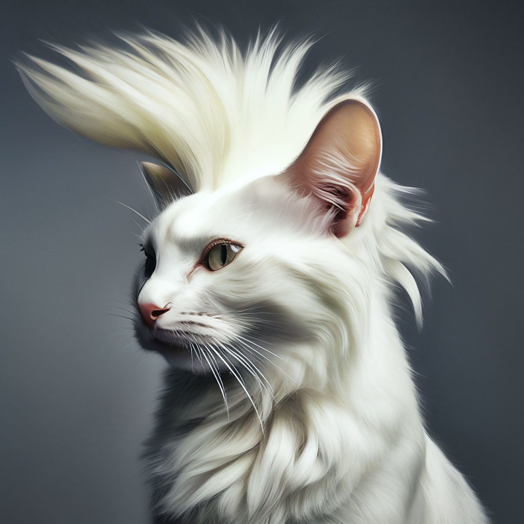 "A white cat with a mohawk hairstyle" — image created in Shedevrum