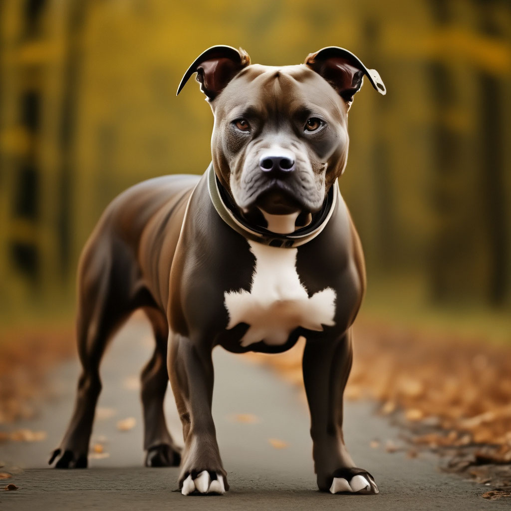 "A strong and handsome American Staffordshire bull Terrier of gray ...