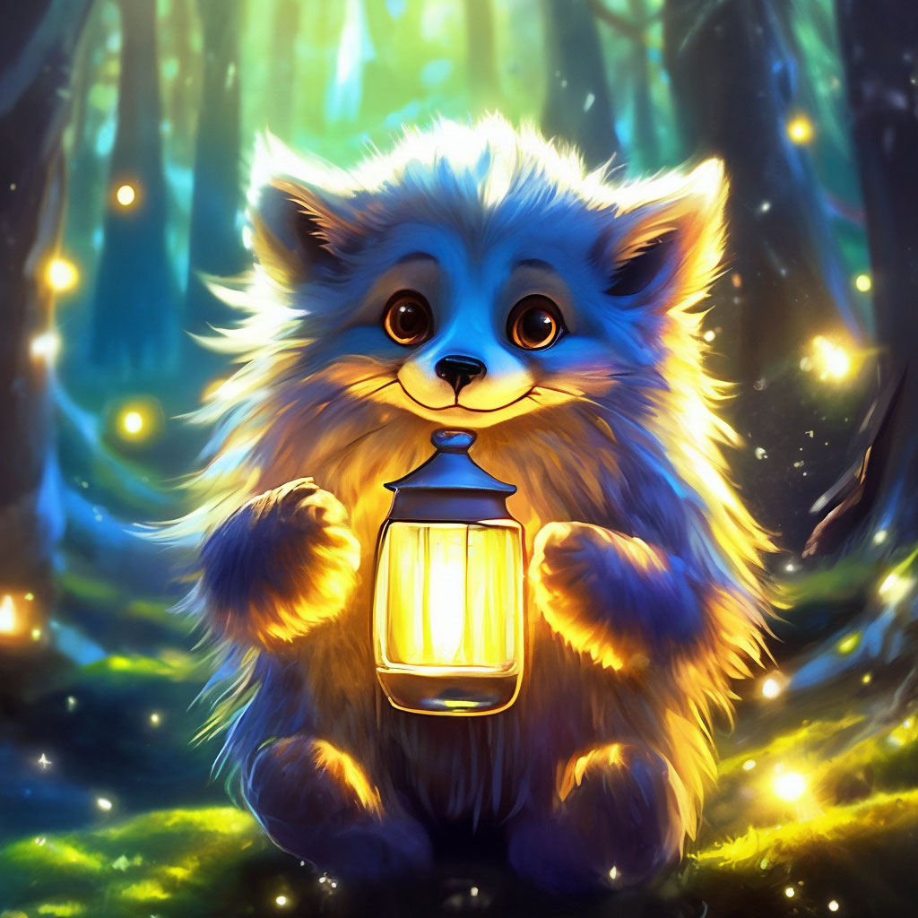 "A cute fluffy fairy-tale animal with big guilty eyes and ears in the ...