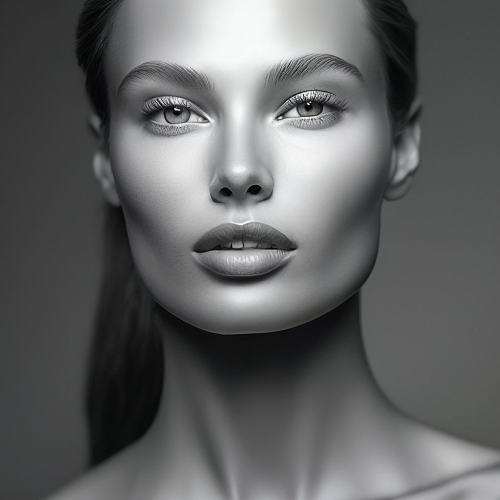 "Strict form, model,full height,black and white image,slender figure ...