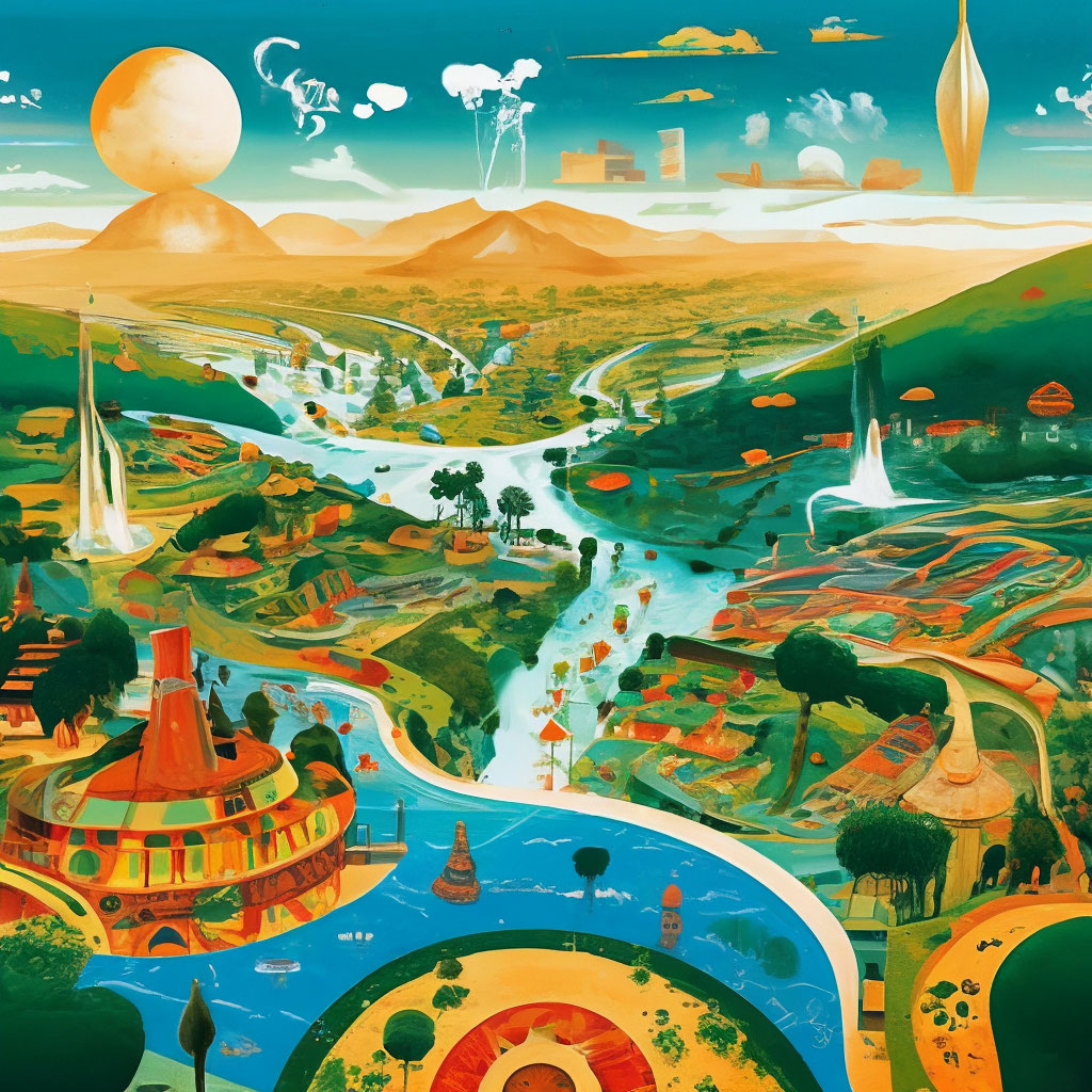 "Vector graphics. A front view of the future of the planet Earth. Folk ...