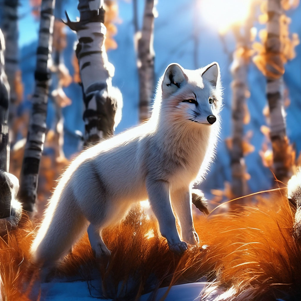 "Tundra,dwarf birch,rays of the sun,arctic fox,ultra realistic high ...