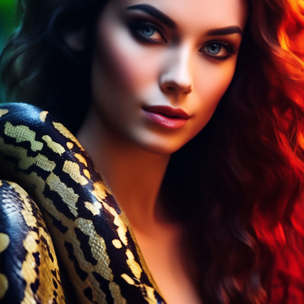 "Python and Lady🌺 Gorgeous lady, very beautiful blue eyes,clear ...