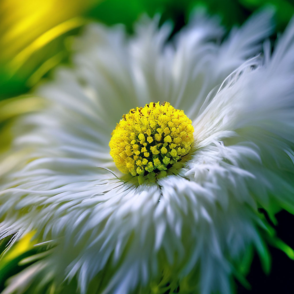 "A white daisy made of white scales of mother-of-pearl and green fluffy ...