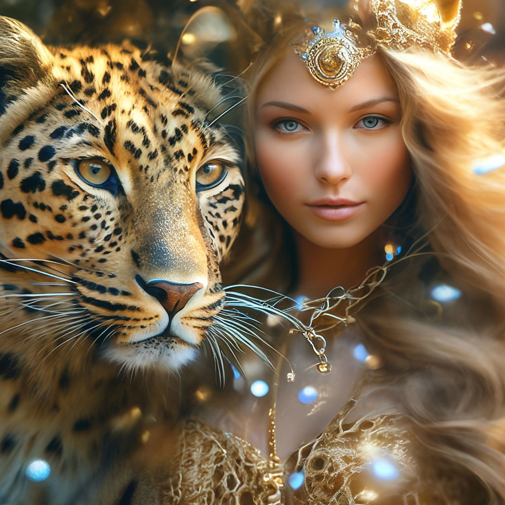 "💥💥💥💥 full-length, macro photography. a girl and a leopard,a ...