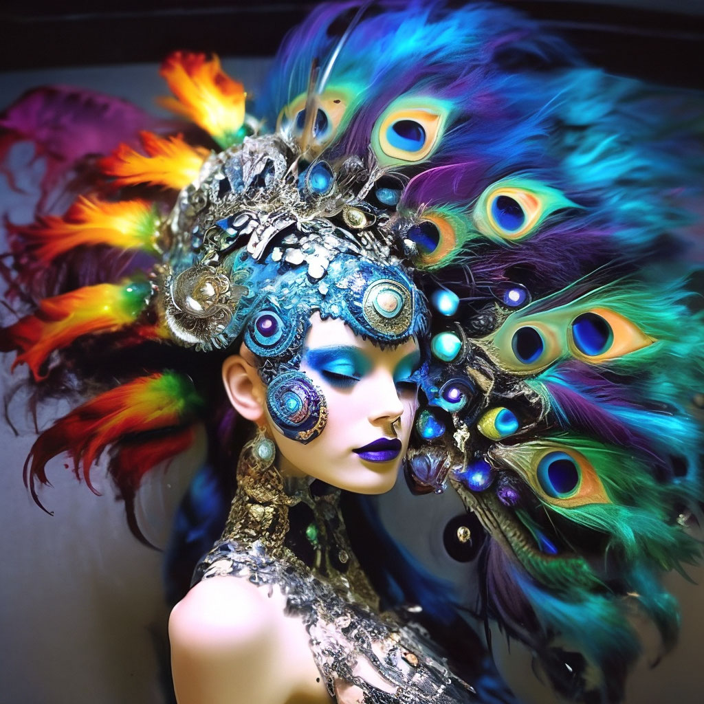 "Surreal painting grotesque body art on the face and in the hair with ...