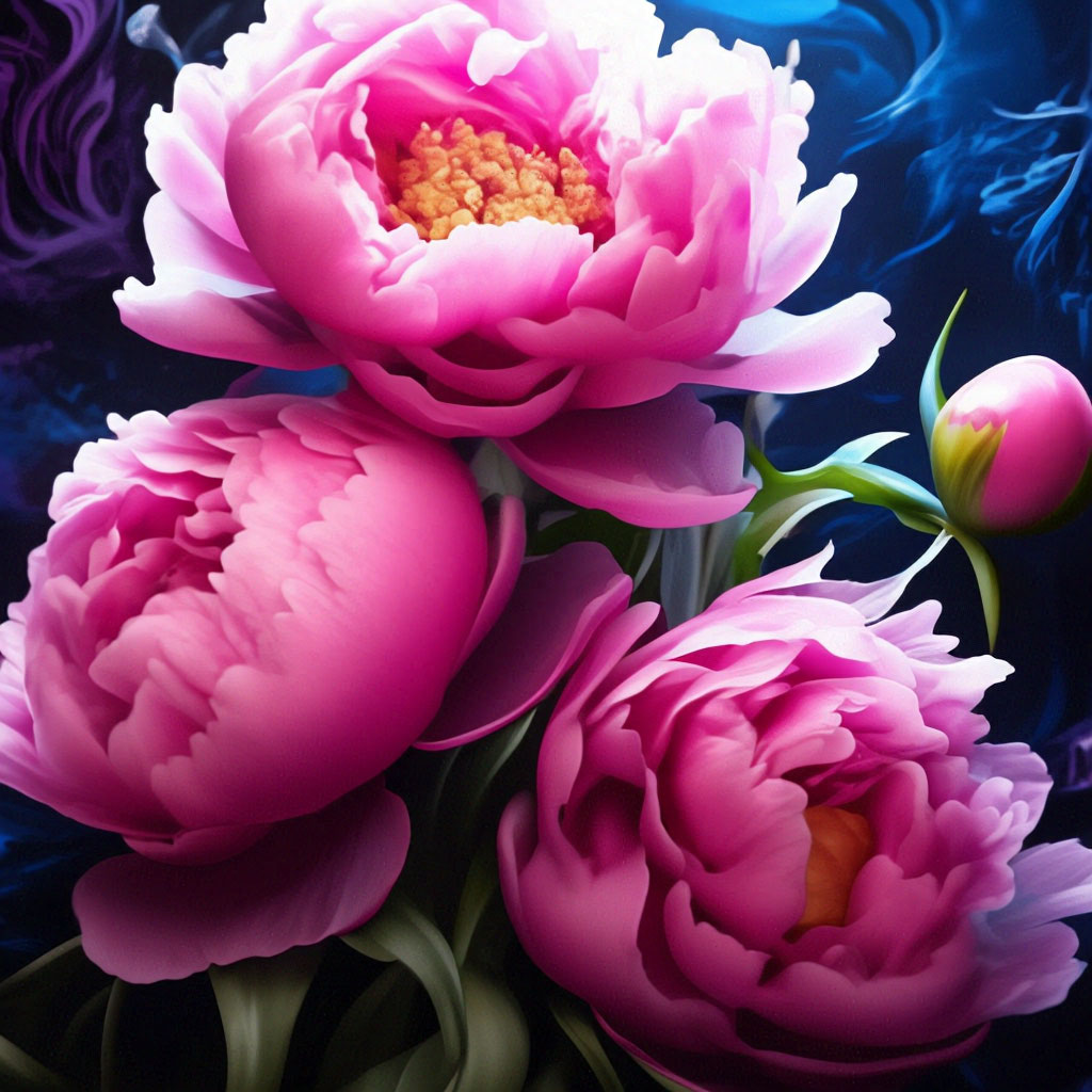 "Drawing with liquid glass beautiful peony flowers hyperrealism ...