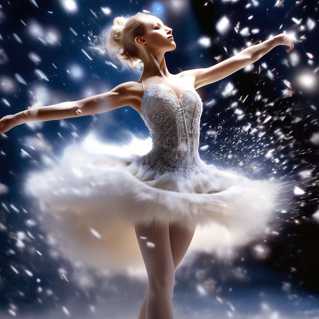 "Fluffy ballerina in poutince on linen,splash,whirling, fractalphotons ...