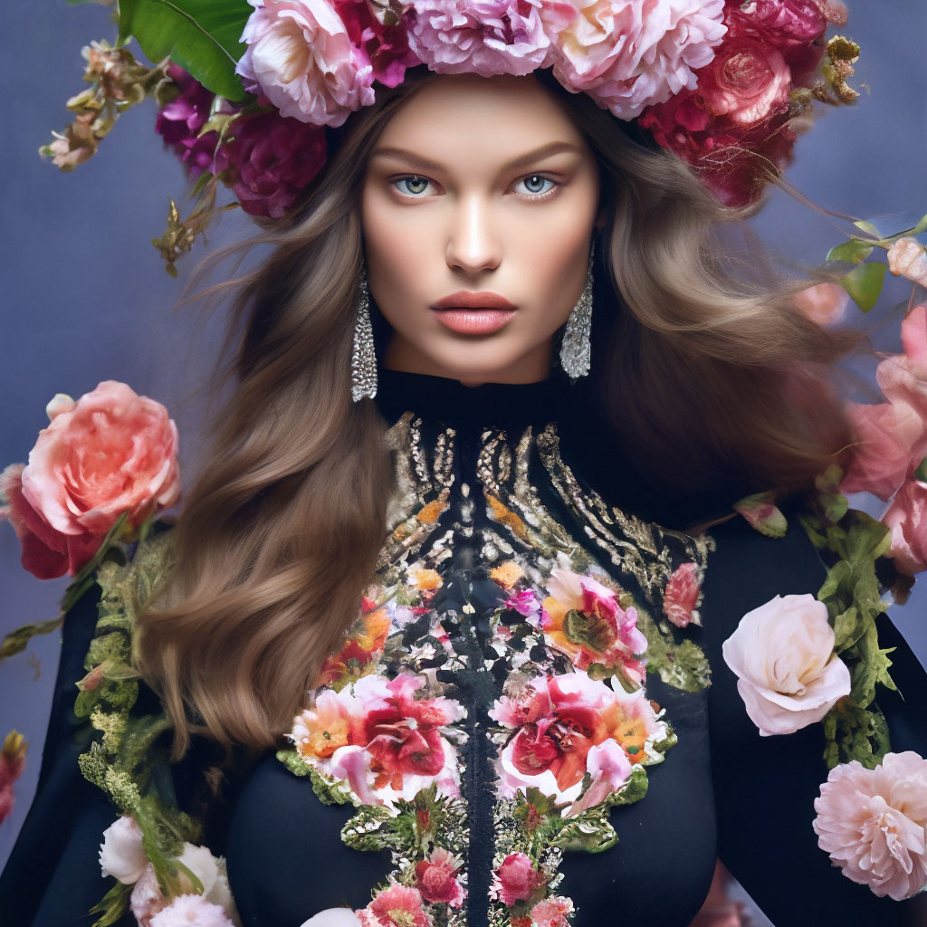 "A very gorgeous beauty model, headdress and an open black outfit with ...