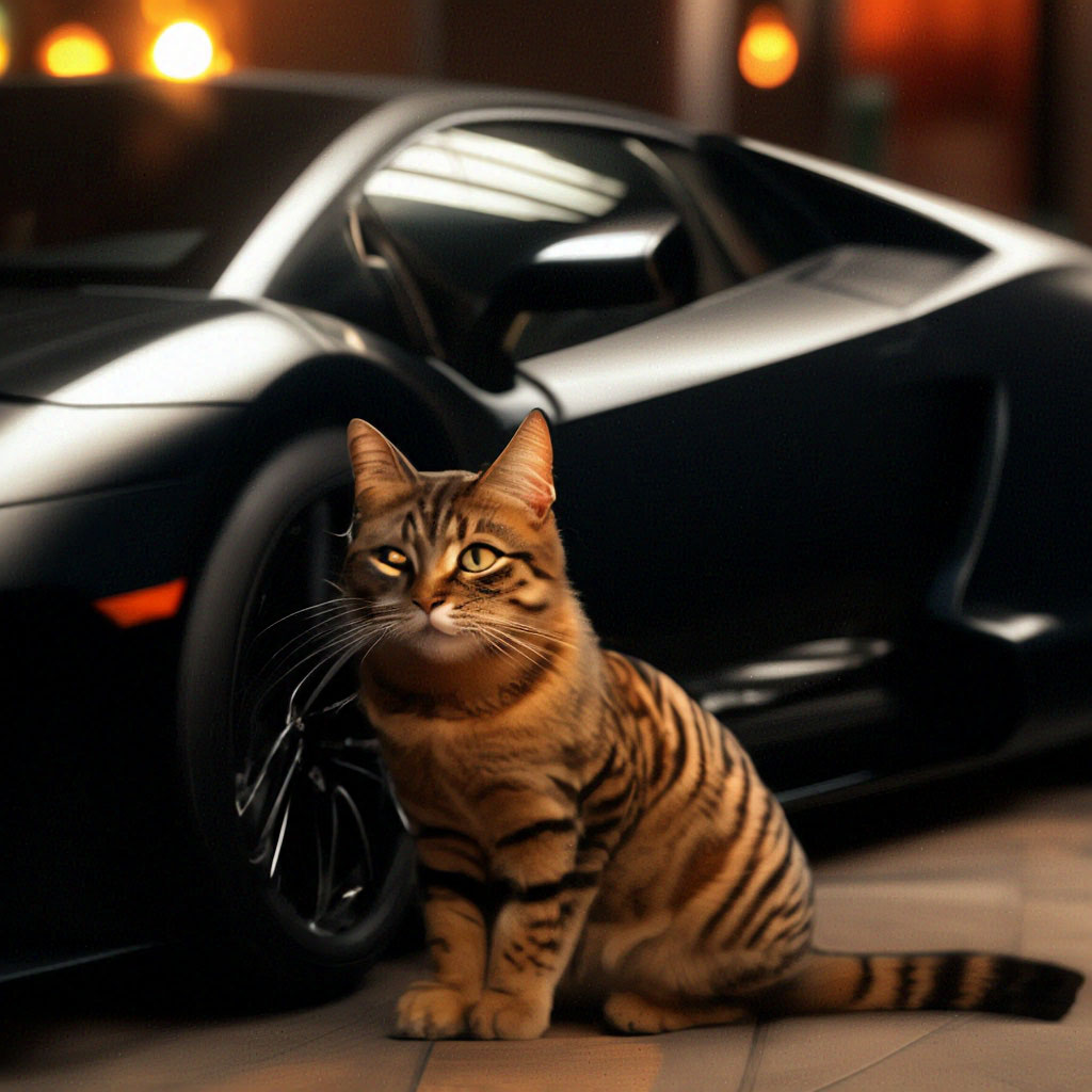 "Cats and Lamborghini, aesthetically pleasing, beautiful, realistic ...
