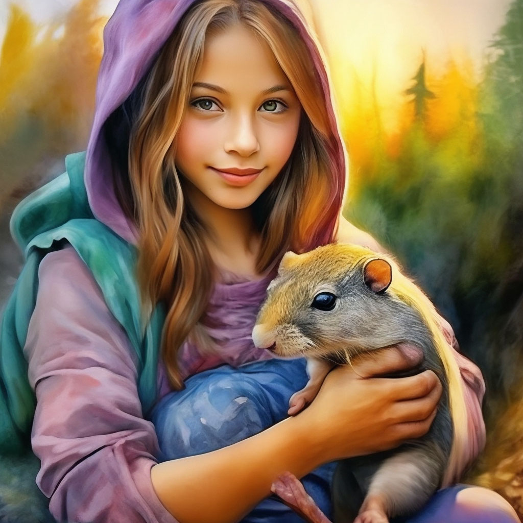 "💫 A very beautiful girl sat down in a clearing and holds a gopher in ...