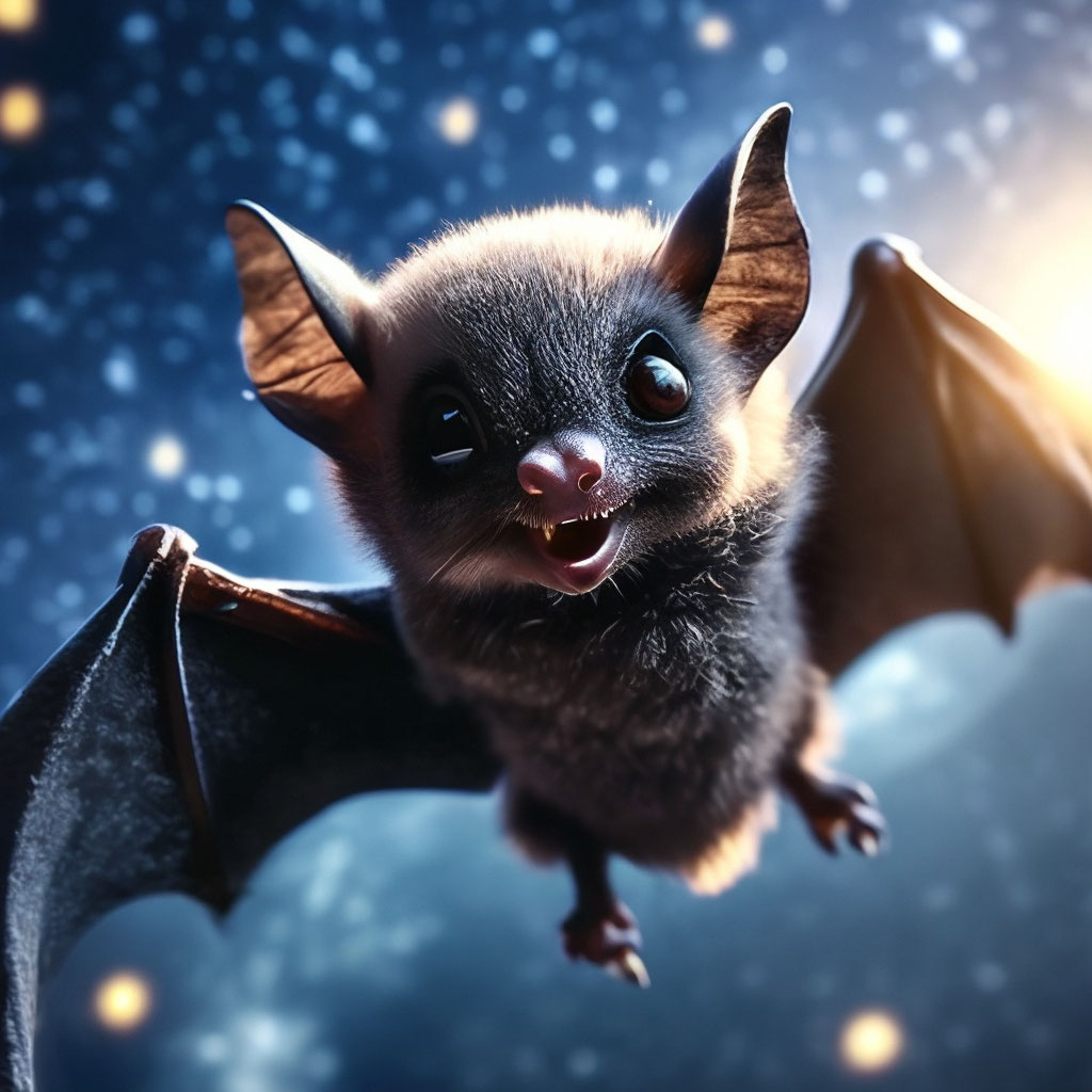 "Hyper-realism, cute realistic little black bat with cute big eyes ...